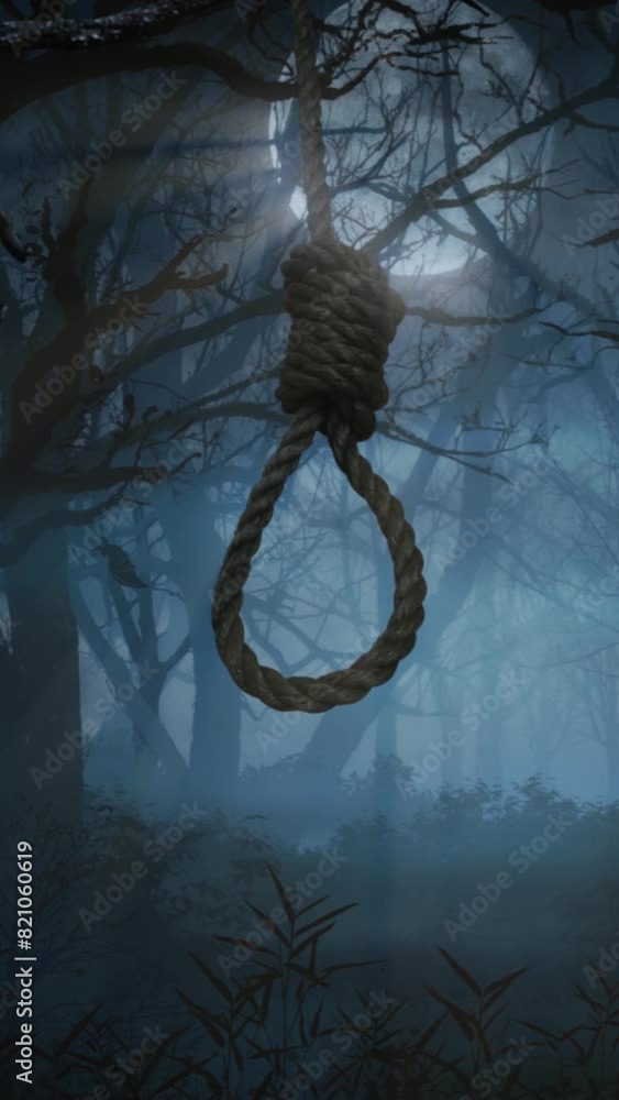 Vertical Noose Swinging in a Haunted Forest 4K Loop features a noose ...