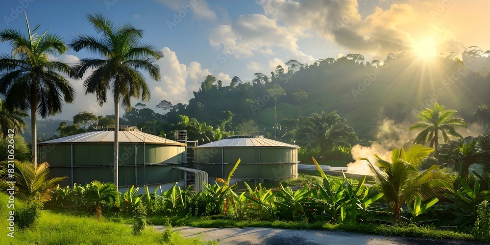 Image of biogas energy production at organic palm oil mill. Concept ...