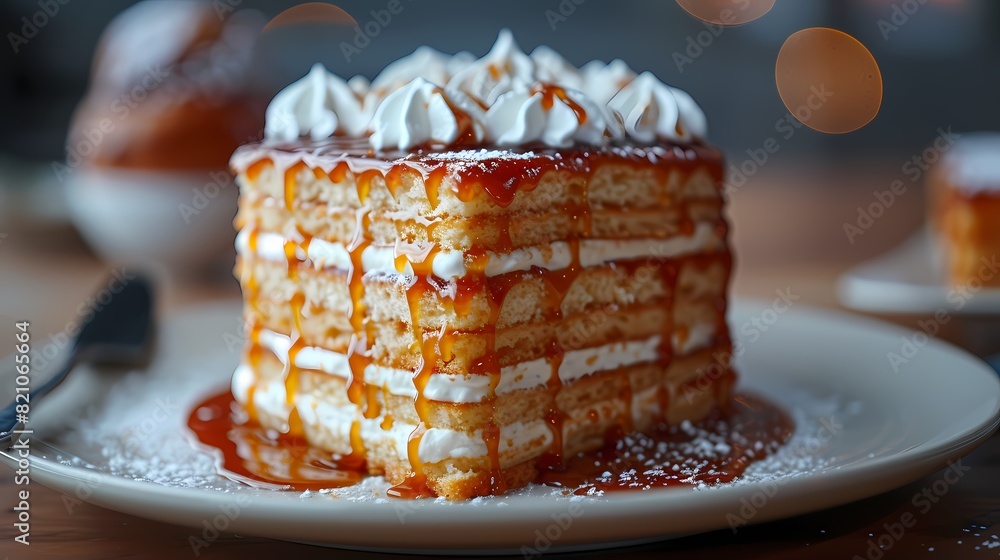 An extravagant birthday cake towering with layers of sponge and cream ...