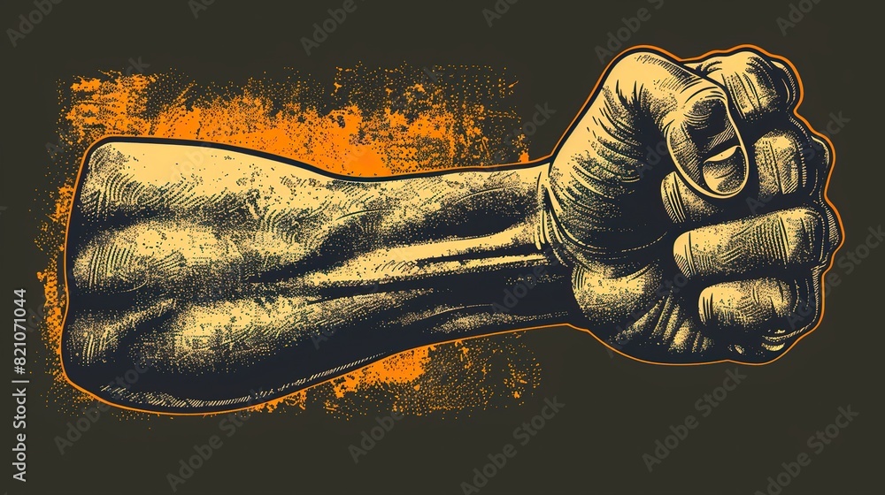 raised fist illustration as a symbol for resistance on black background ...