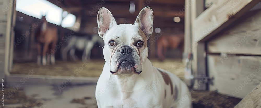 A French Bulldog Explores A Horse Farm, Curious And Adventurous ...