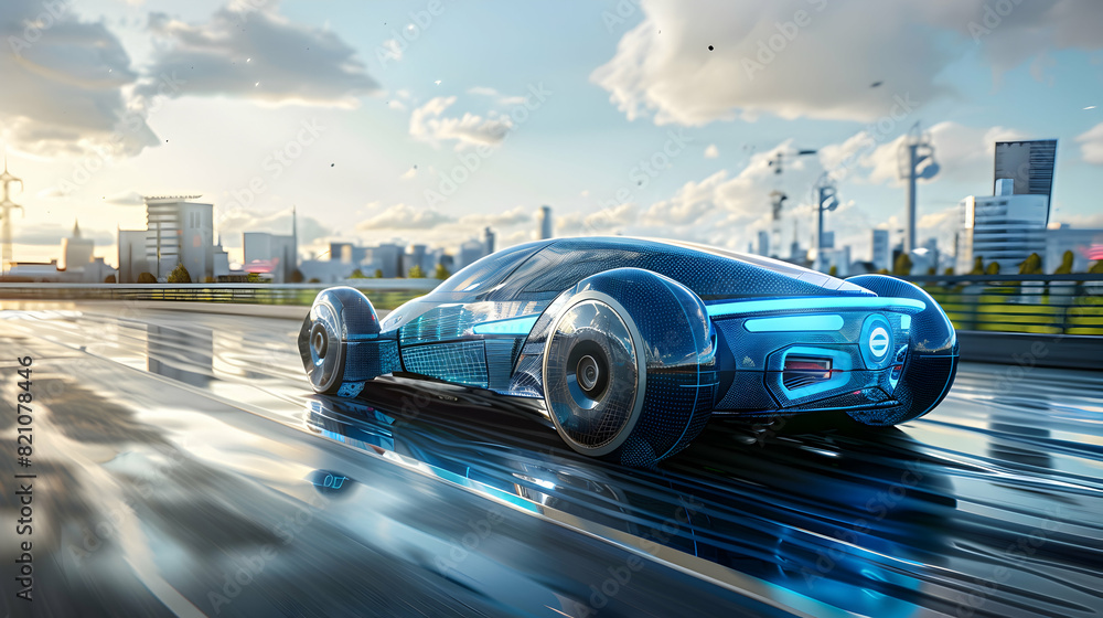 Photo realistic of Hydrogen fuel cell technology powering futuristic ...