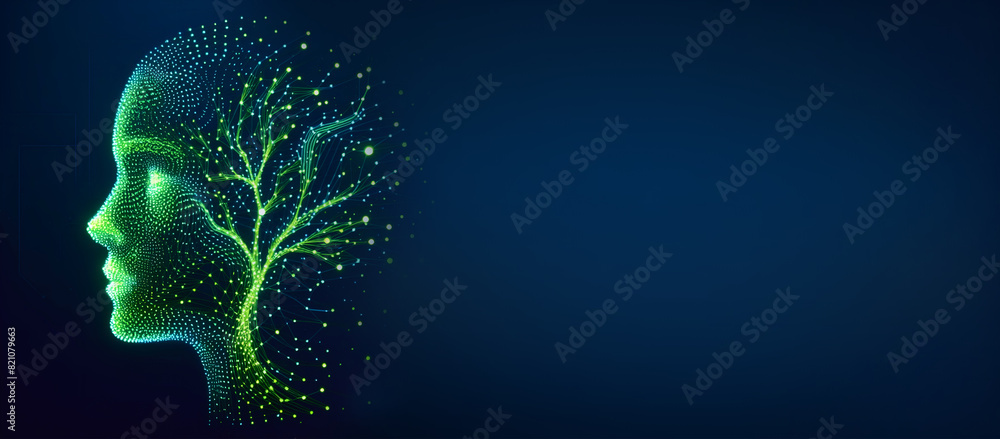 abstract digital human face profile with a futuristic A neural network ...