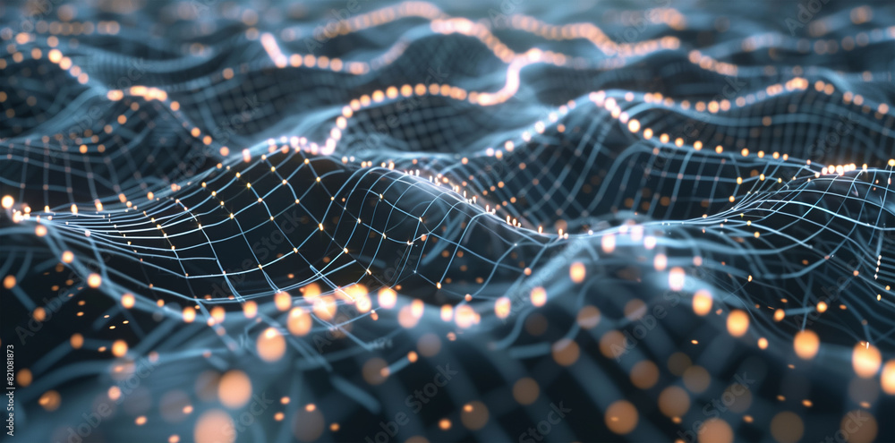 Futuristic neural network visualized with glowing synapses and active data paths, representing ...