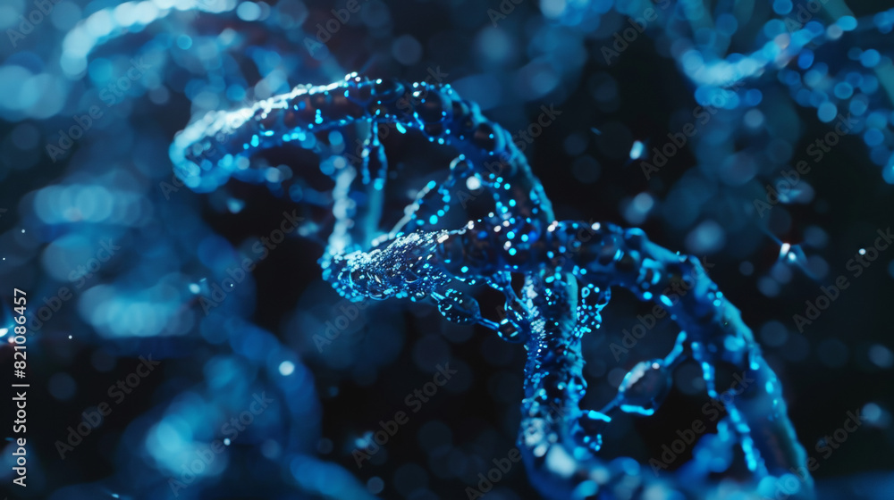 Close up of a single strand of dna, a digital rendering, blue realistic ...
