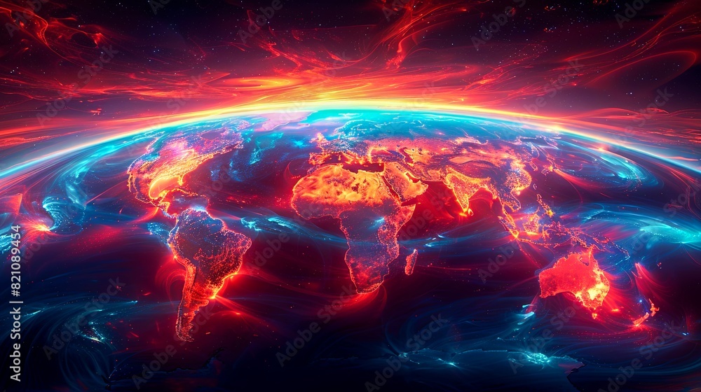 Vivid digital illustration of Earth with vibrant colors and glowing ...