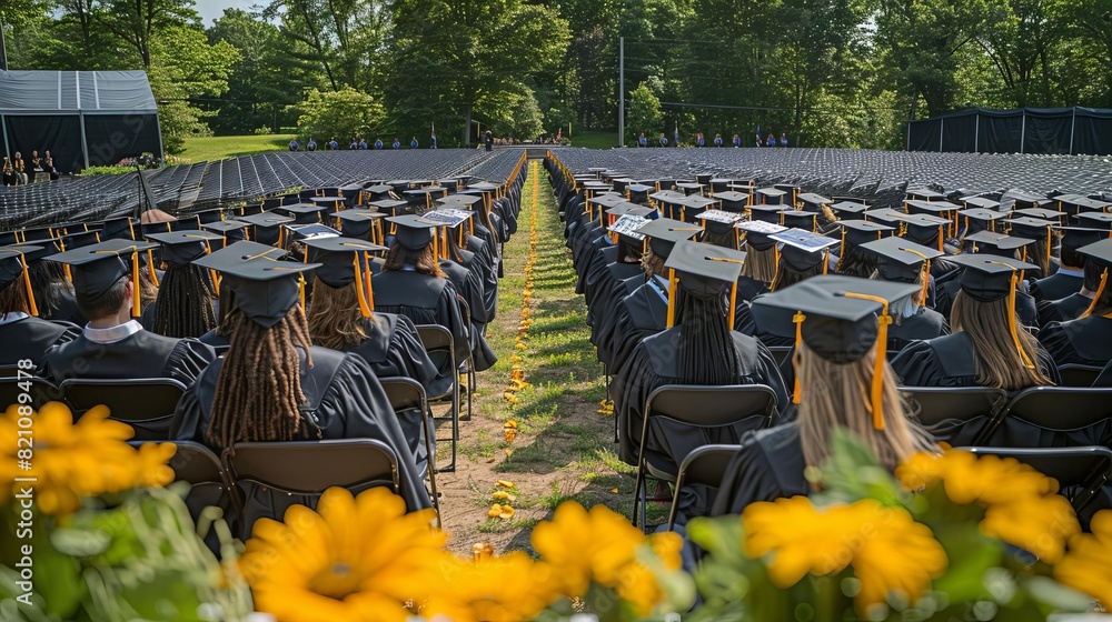 Solarpowered graduation ceremony Top view of an outdoor graduation ...