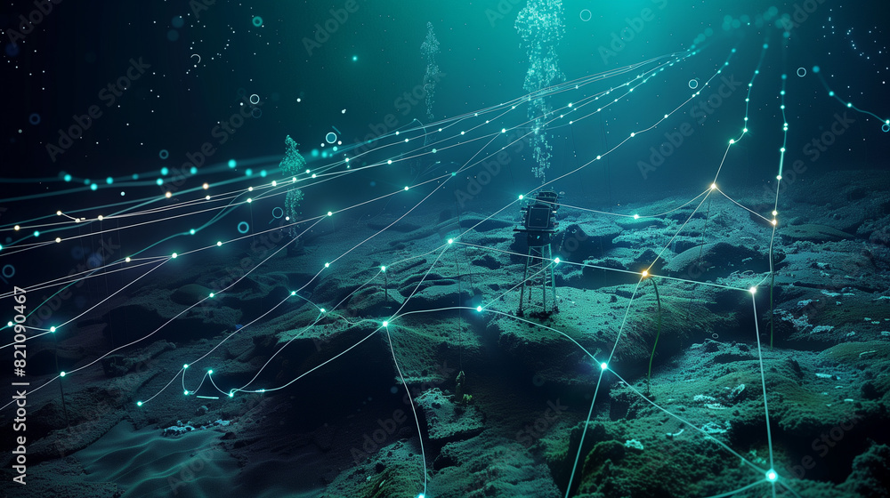 Underwater communication network visualized with light beams connecting ...