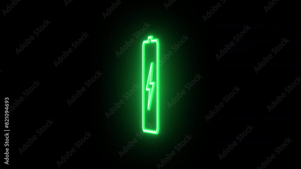 Neon battery sign animation, rotation around vertical axis. Glowing ...
