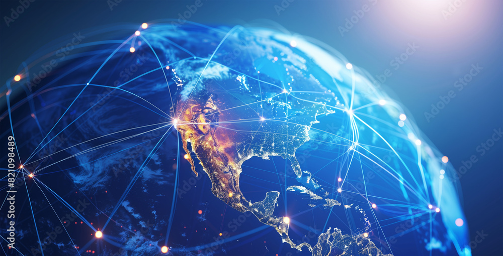 Global Network Hub, America-Centric Digital World Globe, Signifying ...