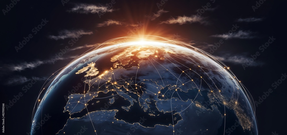 Satellite View of the Earth's Globe - 3D Art of Connectivity and ...