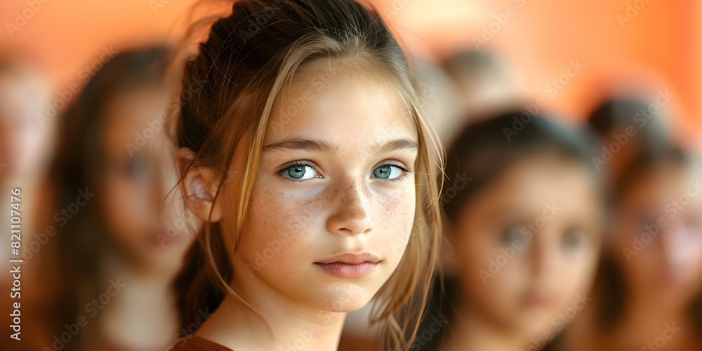 Young girl stands out from group, struggling to fit in and feeling lost ...