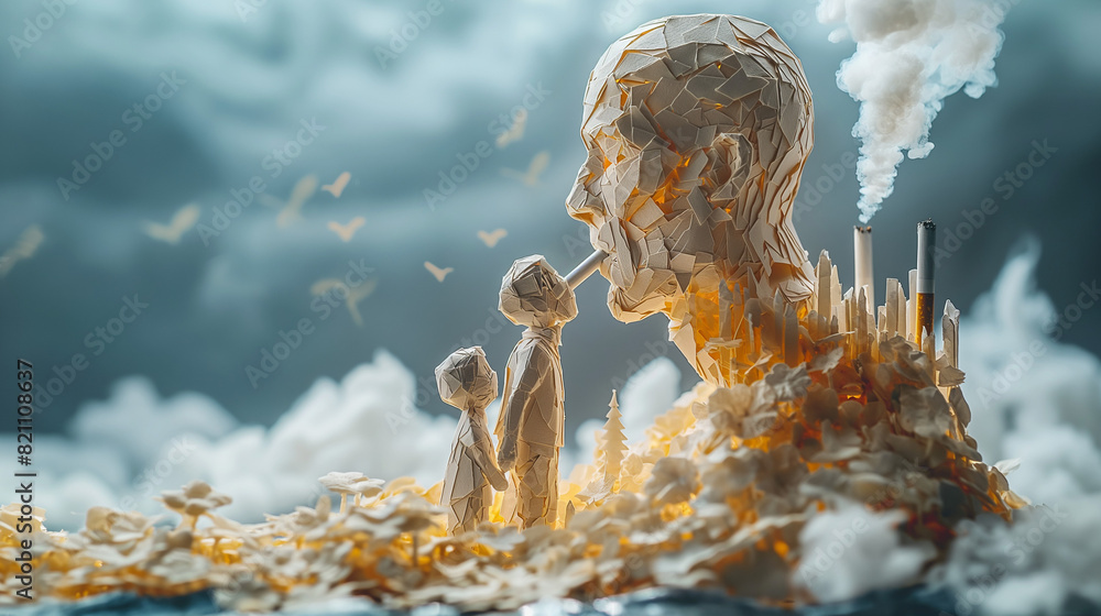 Paper cut of family destroyed by cigarettes. Drugs destroying family ...