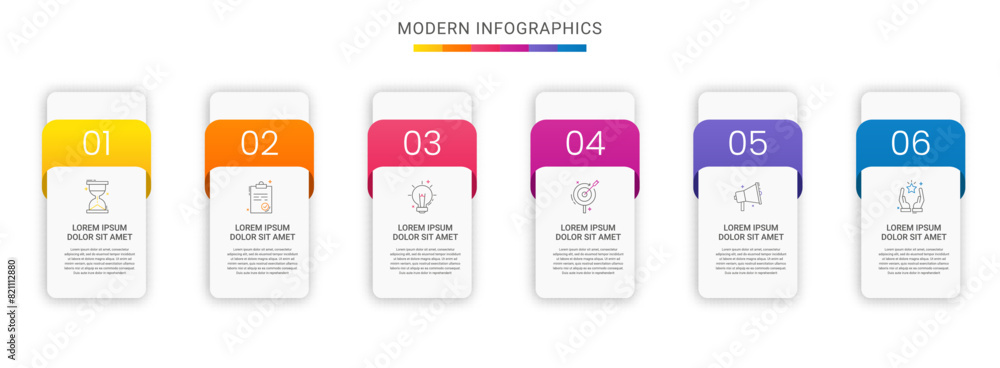 Vector infographics rectangle with six data templates. Modern ...