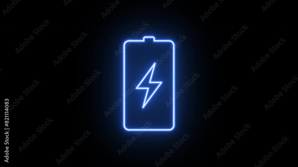 Neon electric battery icon animation, flickering emergence and fading ...
