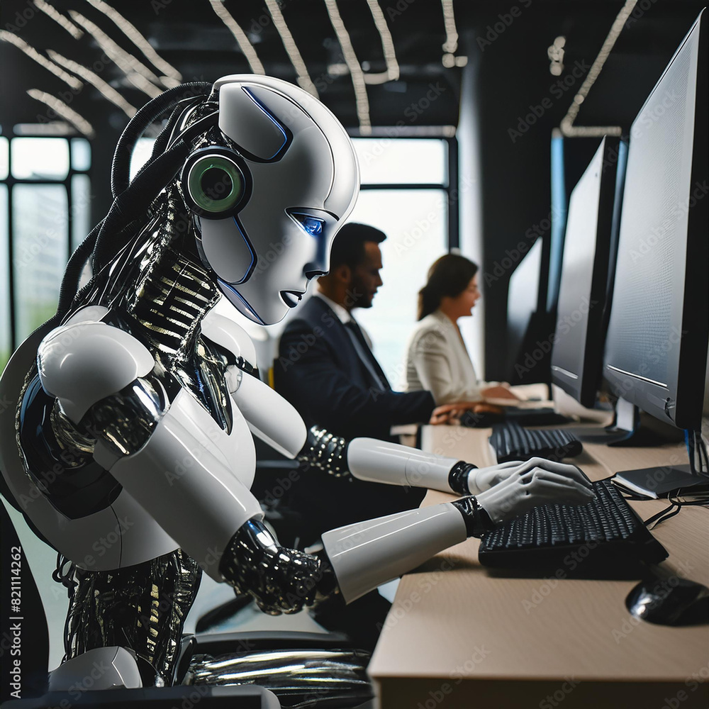 32k high-resolution image showing an AI robot in a corporate office ...