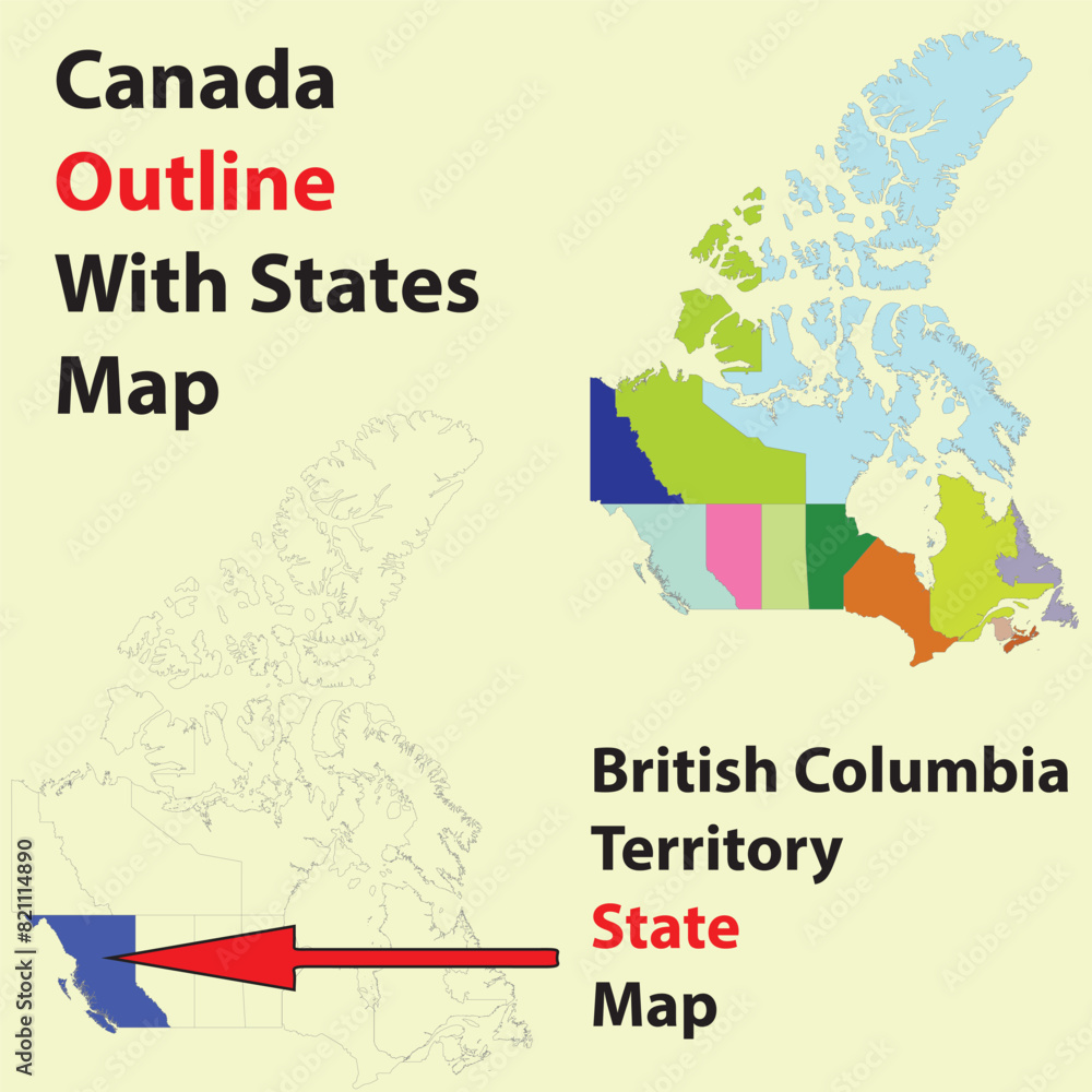 british columbia, state, map, outline, canada ,vector, canada state map ...