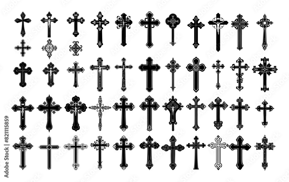 Christian crosses black silhouettes vector set. Creed catholic ...