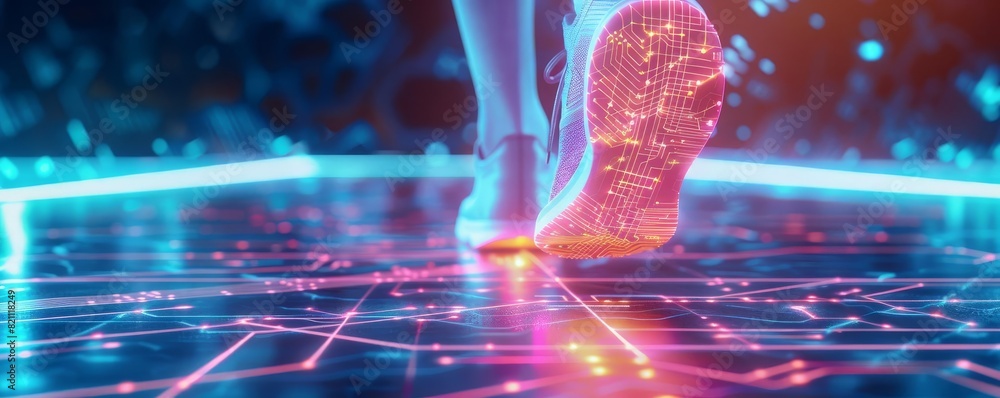 A human foot stepping onto a path of proof of work challenges, front ...