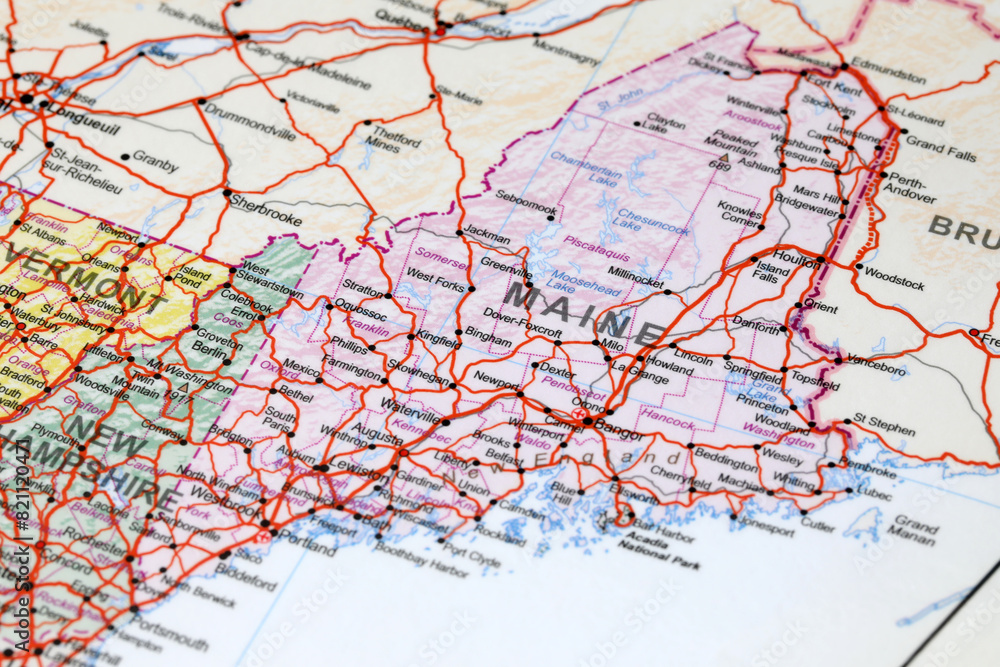 Portland, United States - May 20, 2024: Detailed Maine road map ...