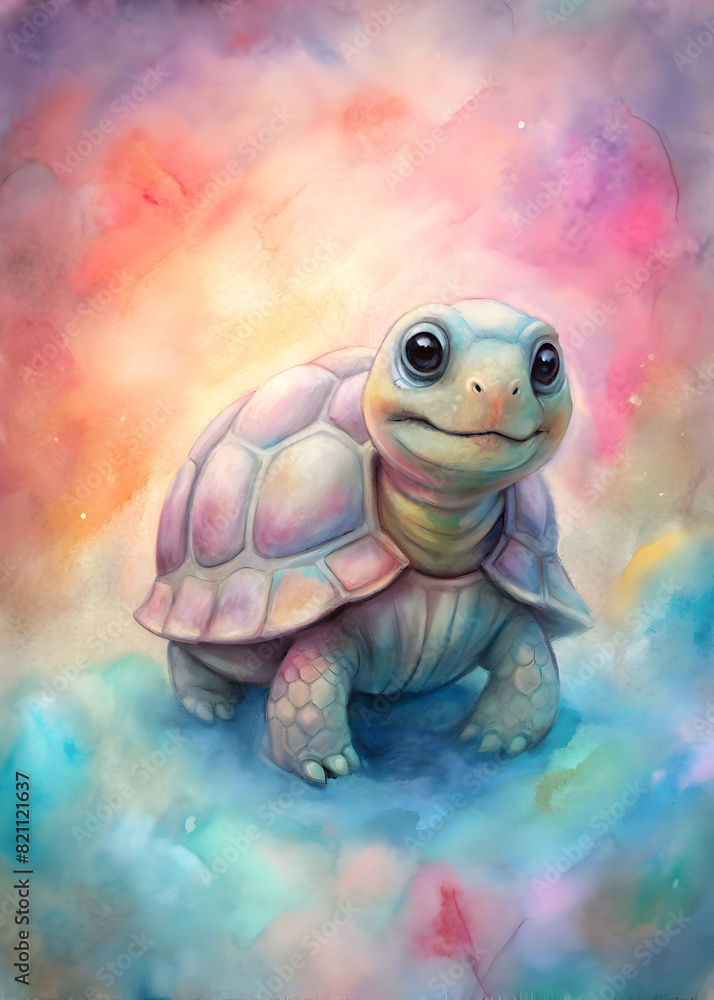 Cute Baby Tortoise on a Pastel Background: Dreamy Pastel Palette, Soft ...