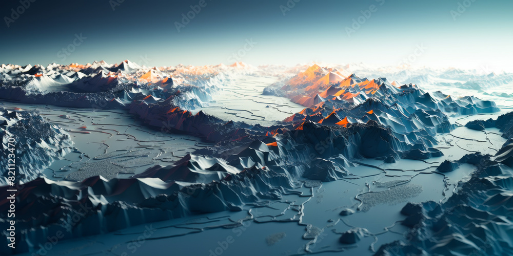 Stylized Digital Terrain Map of South America with Vivid Peaks and ...