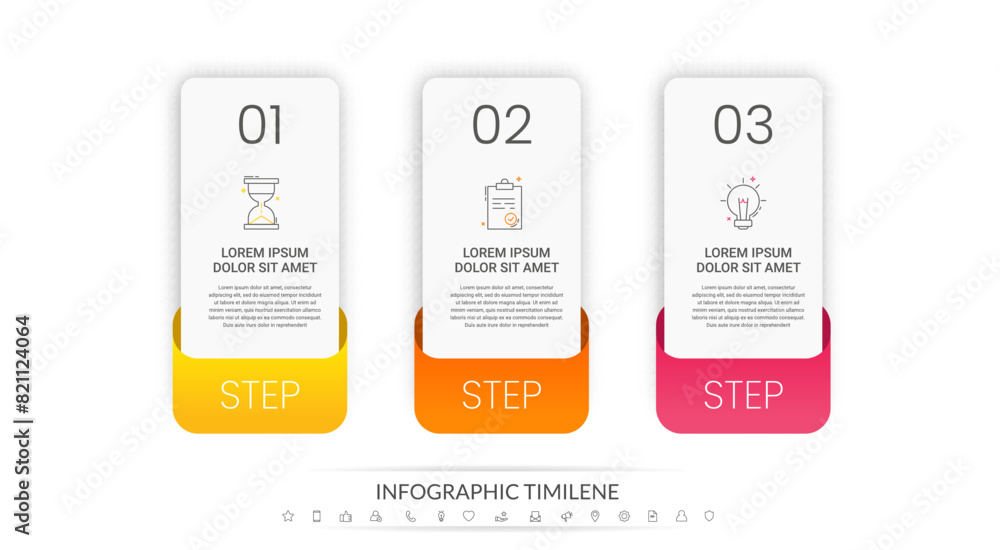 Three steps vector rectangle infographics. Business illustration with ...