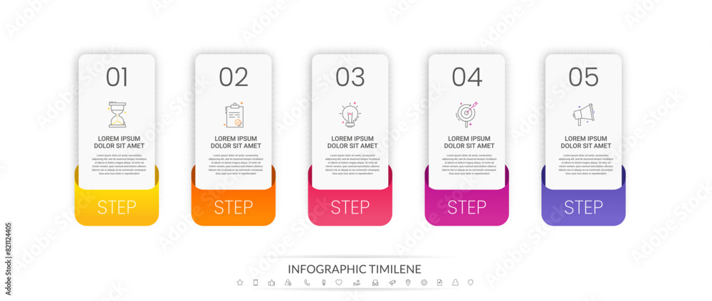 Five steps vector rectangle infographics. Business illustration with ...