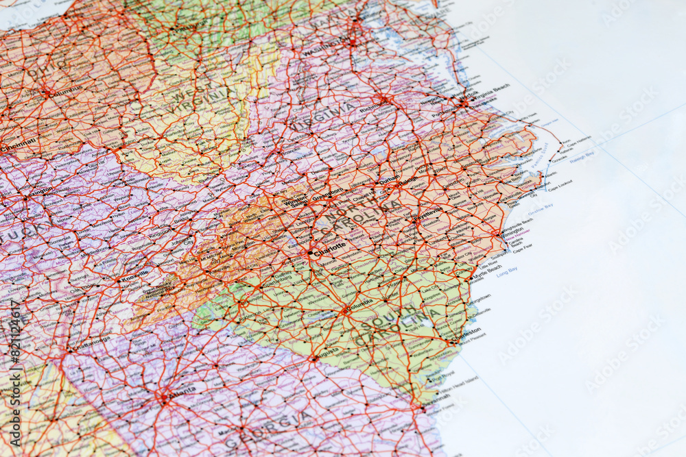 Charlotte, United States - May 20, 2024: Detailed North Carolina road ...