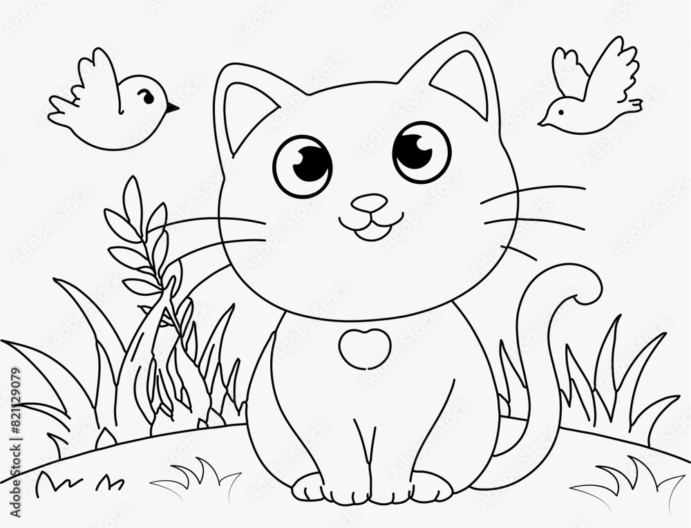 Hand drawn cat Coloring Page Vector Illustration. Kids Coloring Pages ...