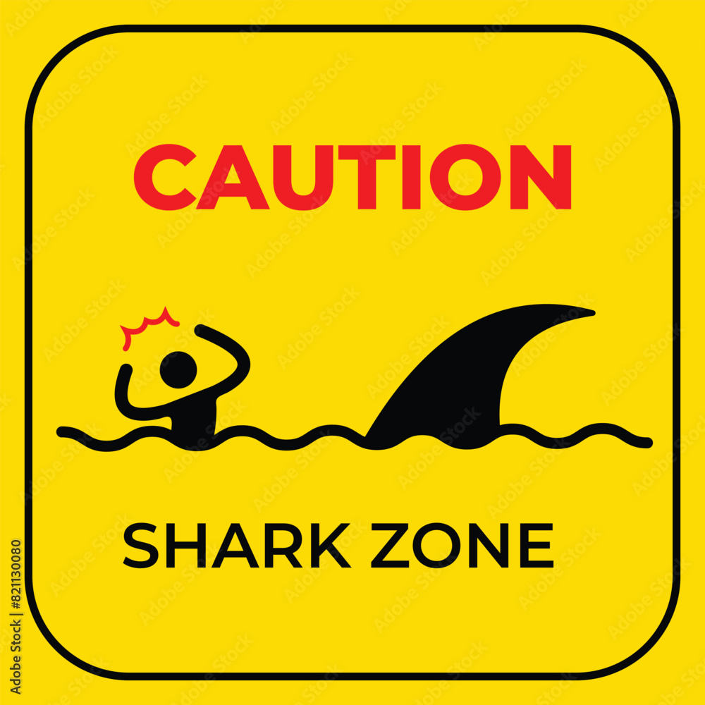 Caution shark zone banner sign poster illustration isolated on square ...