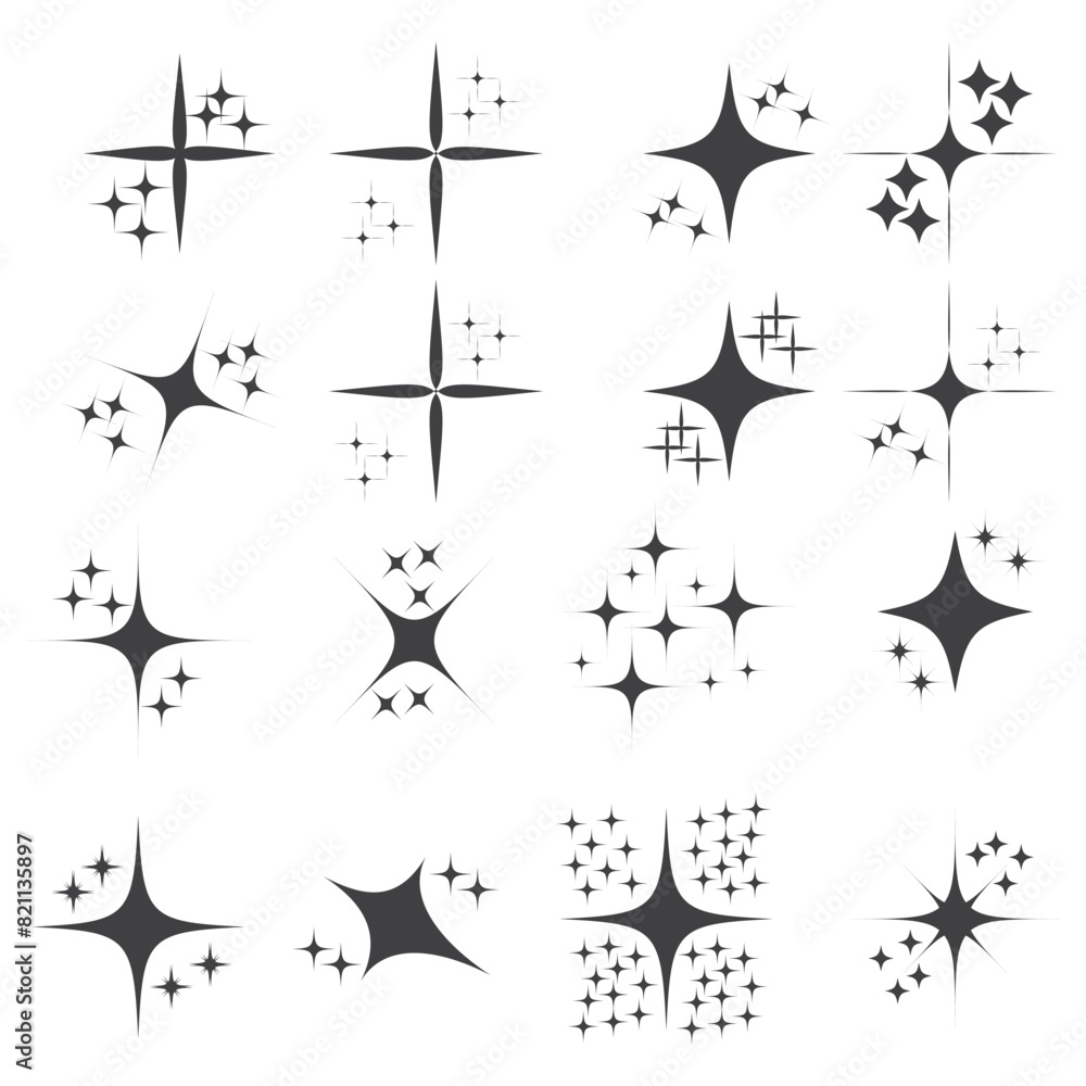 Star sparkle and twinkle. Star burst, flash stars. Isolated vector starburst icons, black ...