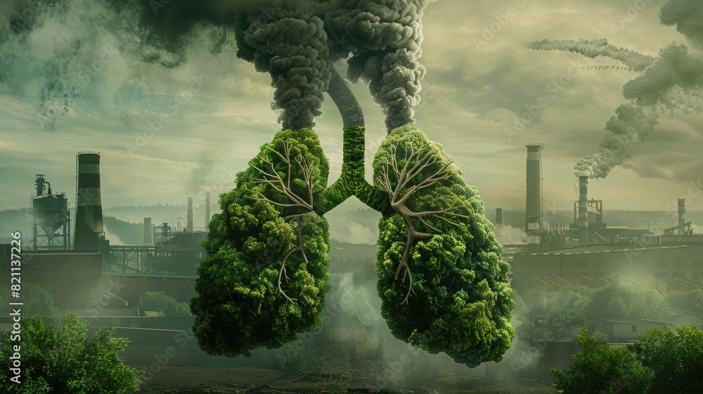 Lungs made of forests vs smoky factories, depicting the tension between ...
