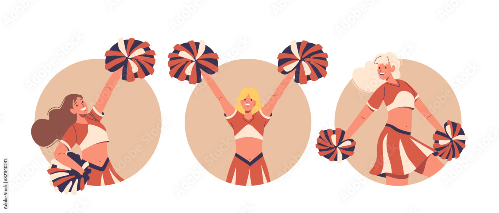Isolated Vector Round Icons Or Avatars With Cartoon Cheerleader Girl ...