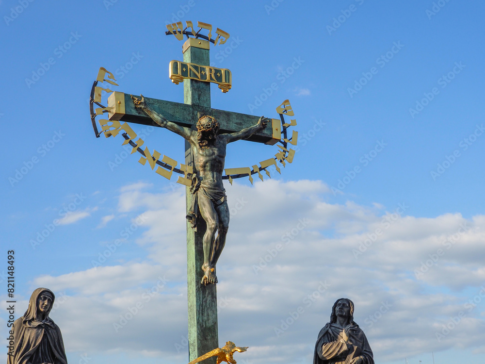 Beautiful bronze statue of the crucifixion of Jesus Christ. Statue of ...