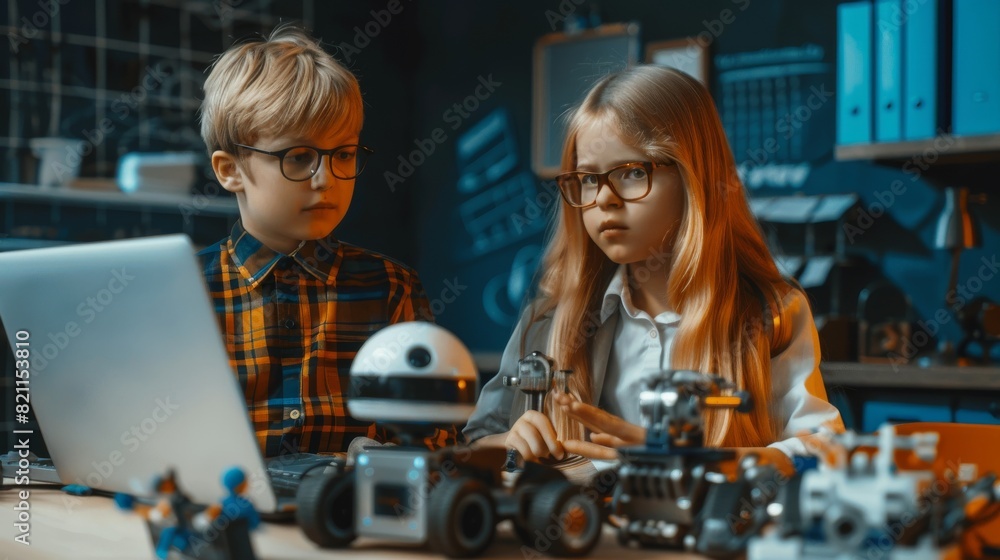 Children in an elementary school science classroom using technology to ...