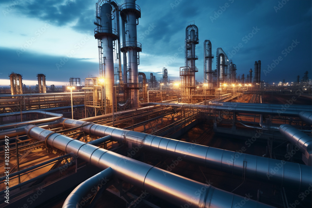Aerial view of pipeline and pipe rack of industrial plant or industrial ...