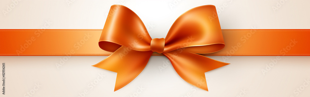 Horizontal orange ribbon and bow on a minimalist background for wedding ...
