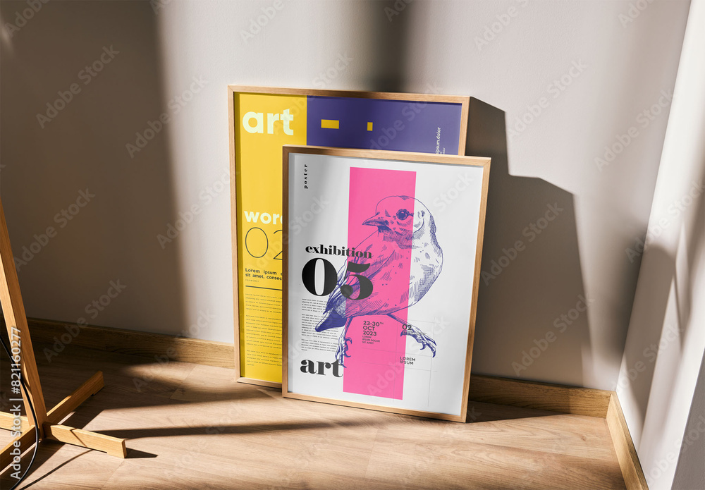 Mockup of two vertical picture frames on floor, customizable Stock ...
