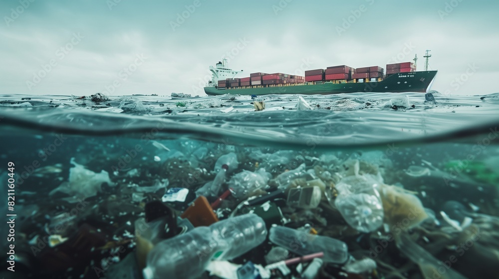 Plastic waste floating on the ocean, highlighting environmental ...