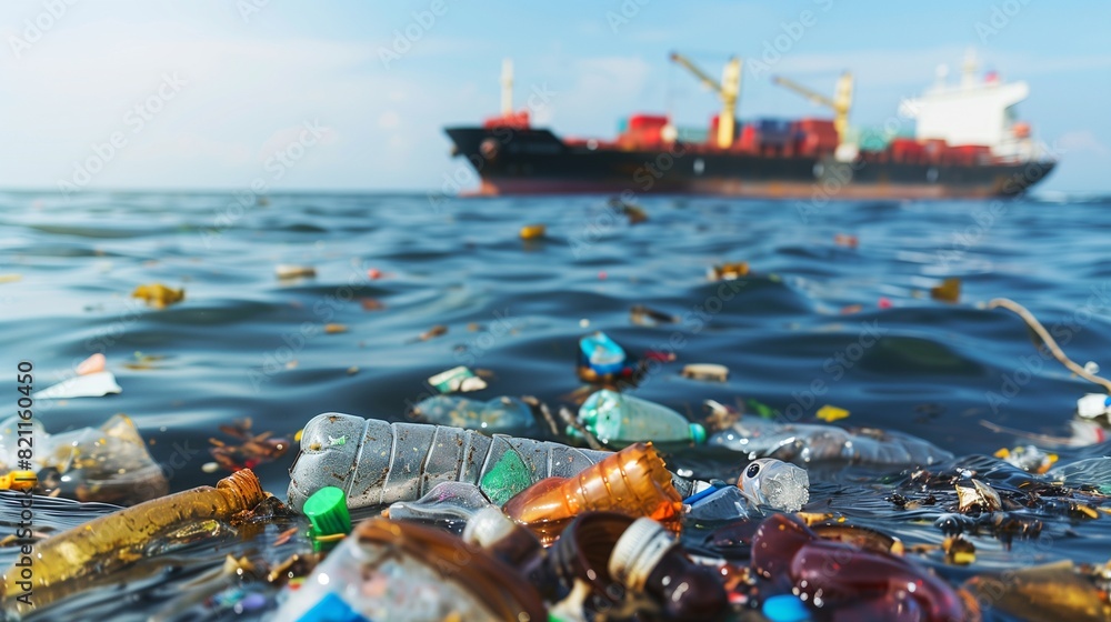 Plastic waste floating on the ocean, highlighting environmental ...