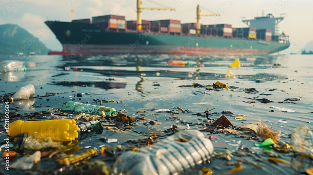 Plastic waste floating on the ocean, highlighting environmental ...