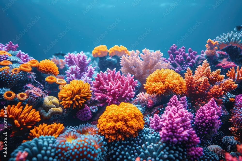 Coral Reef with coral spawning flat design top view reproductive event ...