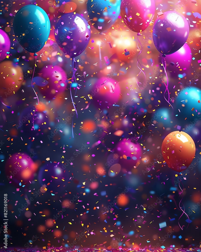Lively party background with disco lights, confetti raining down, an ...