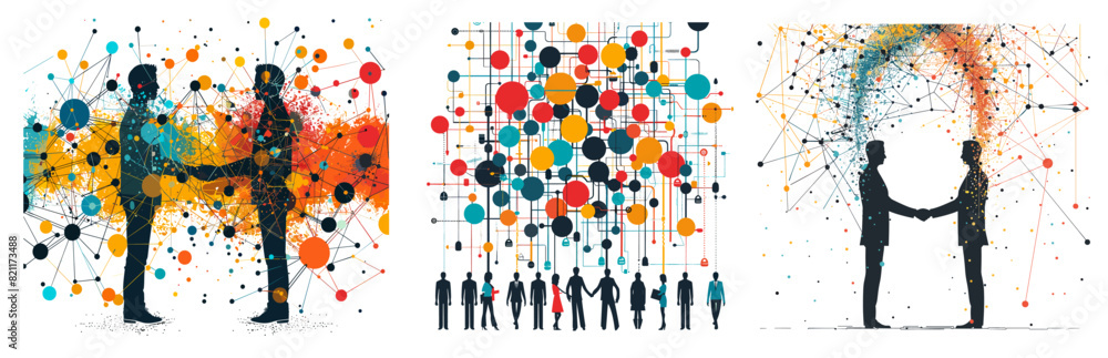 Business connections colored vector scenes. Man suit ties handshake ...