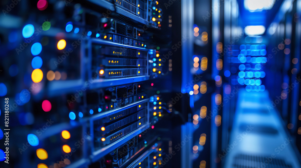 System center; data center room with server and networking device on ...