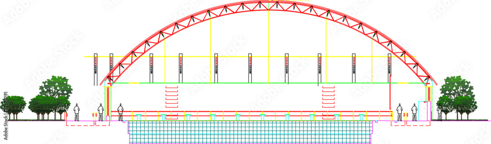 Sketch illustration vector drawing architectural design of theater hall ...