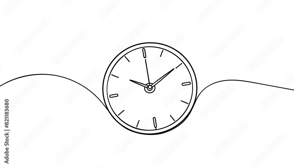 Continuous one line drawing clock icon with doodle hand drawn style ...