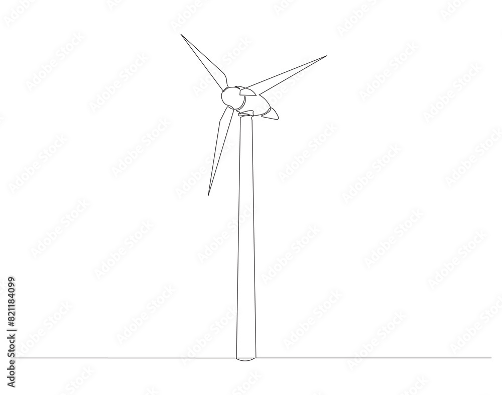 Continuous one line drawing of wind turbine. One line drawing ...