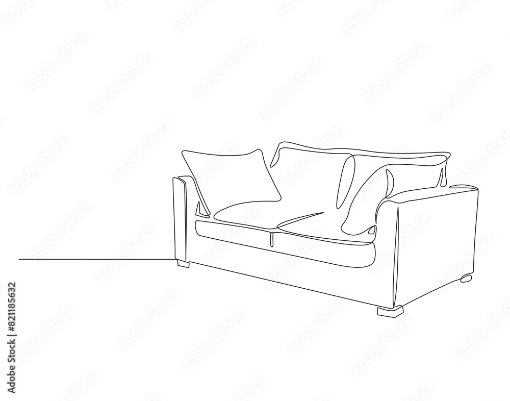 Continuous one line drawing of modern sofa. One line drawing ...